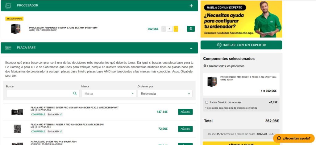 Monta tu PC en la web de PCBox con el configurador